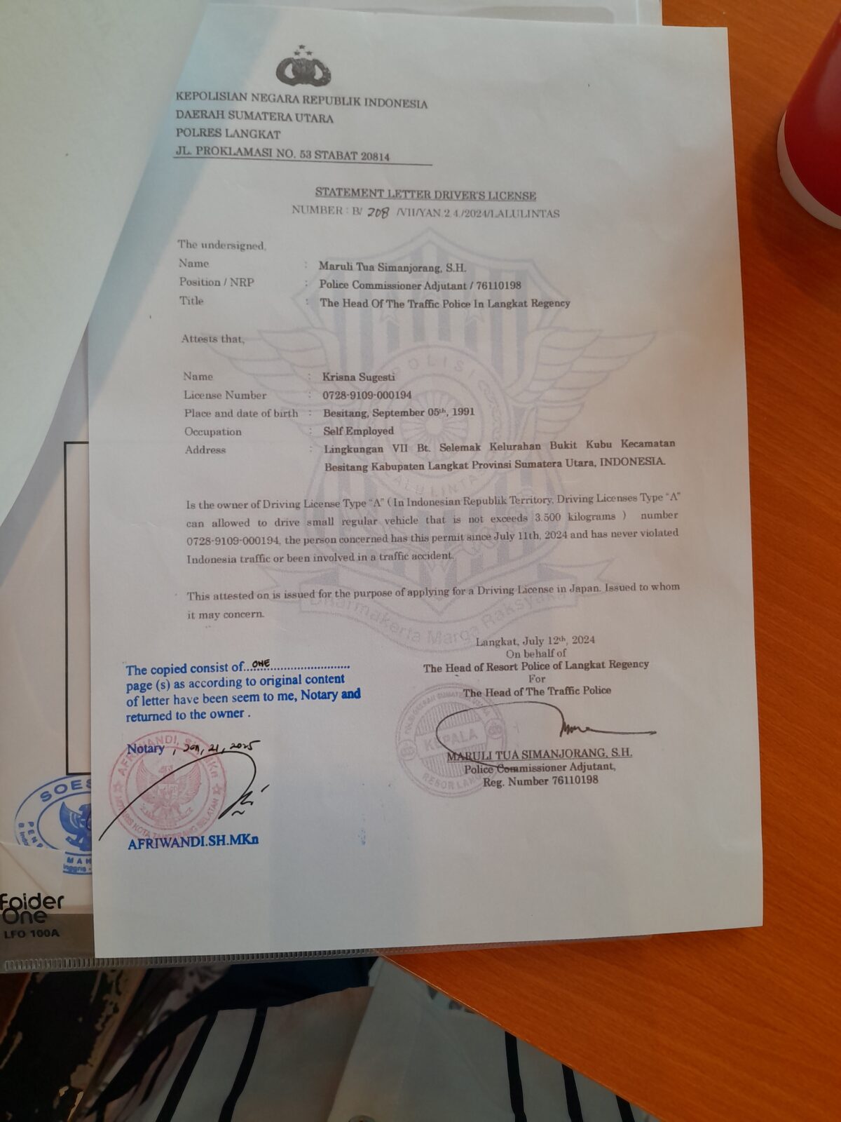 Dokumen yang di Legalisasi Notaris sebagai Syarat Apostille